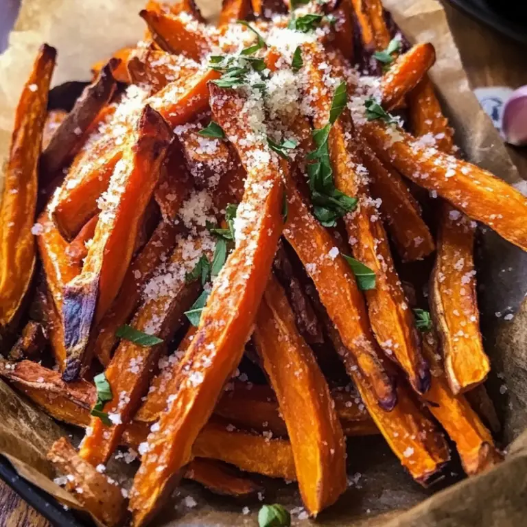 Garlic Parmesan Sweet Potato Fries - Savory Splash