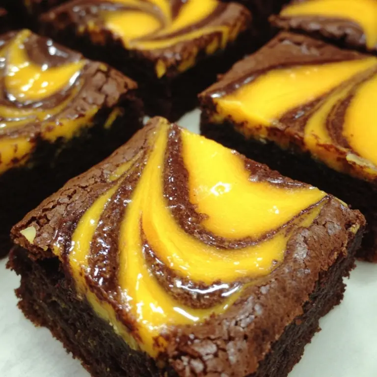 Mango Swirl Brownies - SavorySplash