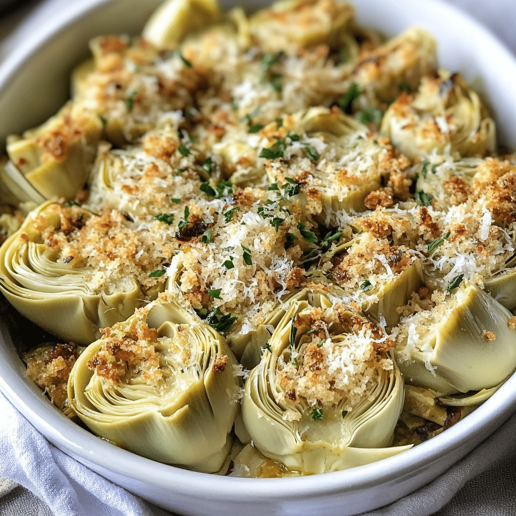 Canned Artichoke Hearts with Parmesan Breadcrumb Topping - Savory Splash