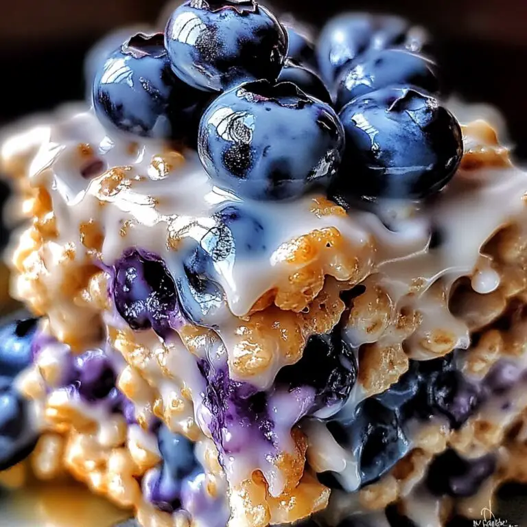 Blueberry Rice Krispies Treats with Vanilla Glaze - Savory Splash