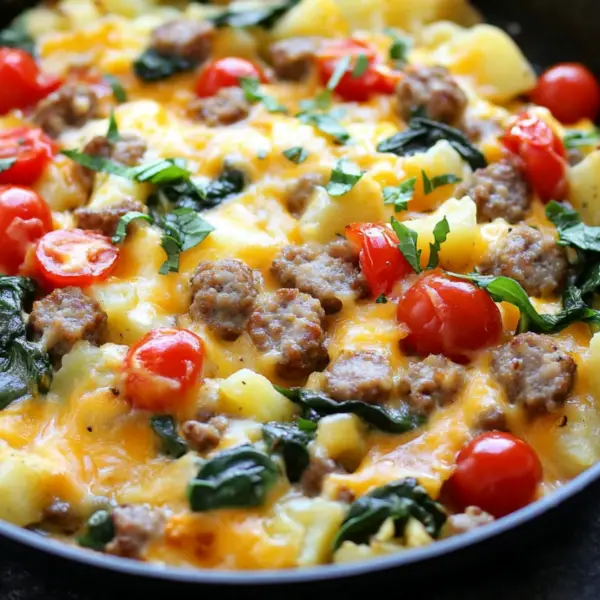 Cheesy Sausage Hashbrown Breakfast Skillet - Savory Splash