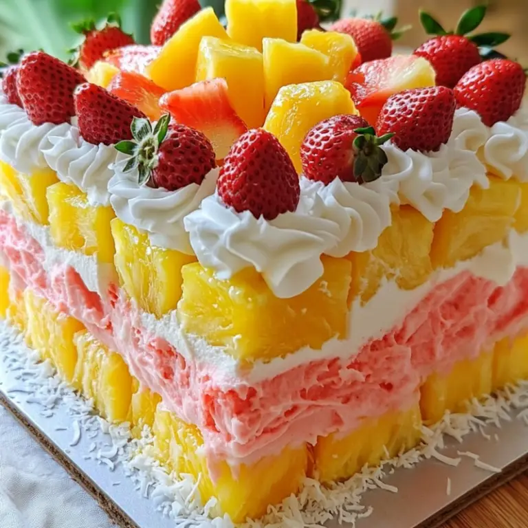 Tropical Strawberry Split Cake - SavorySplash