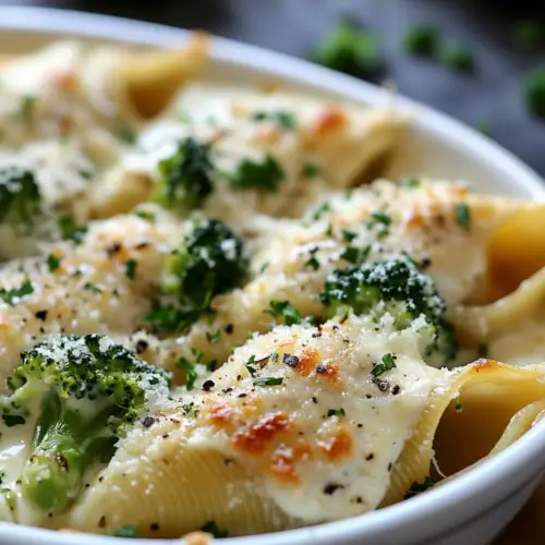 Cheesy Chicken Broccoli Stuffed Shells - Savory Splash